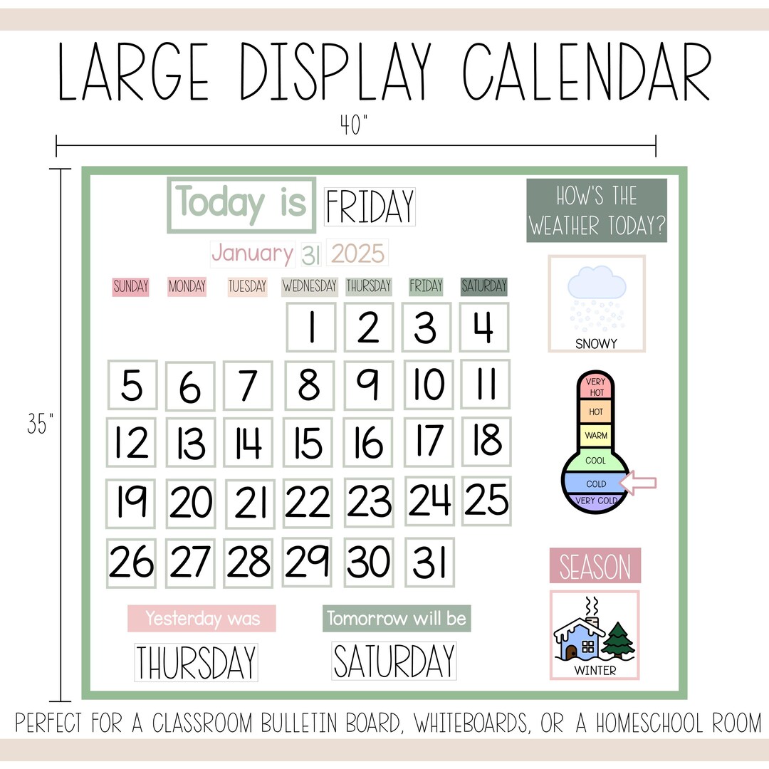 Printable Large Wall Display Calendar (for Bulletin Board/white Board ...