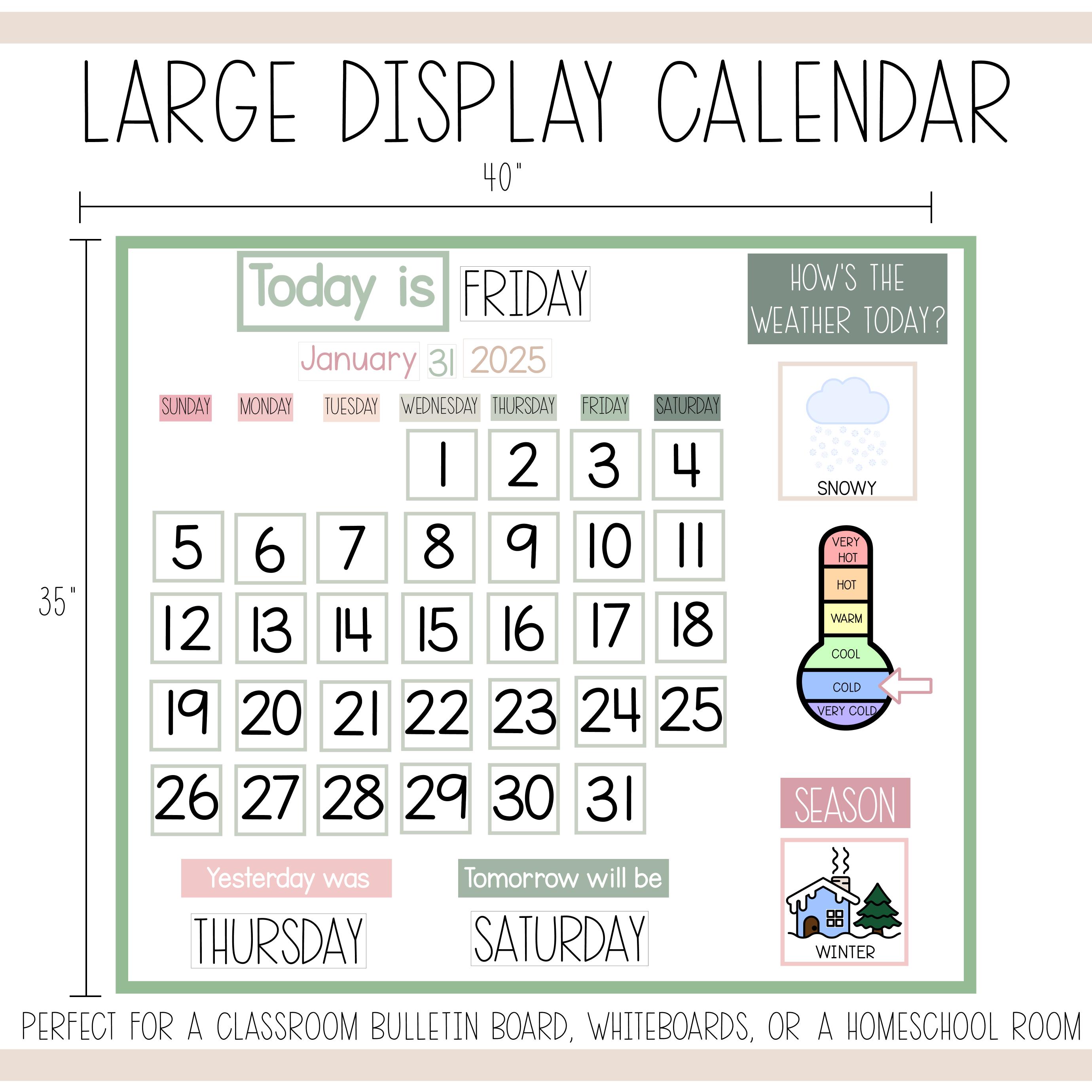 Printable Large Wall Display Calendar (for Bulletin Board/white Board ...