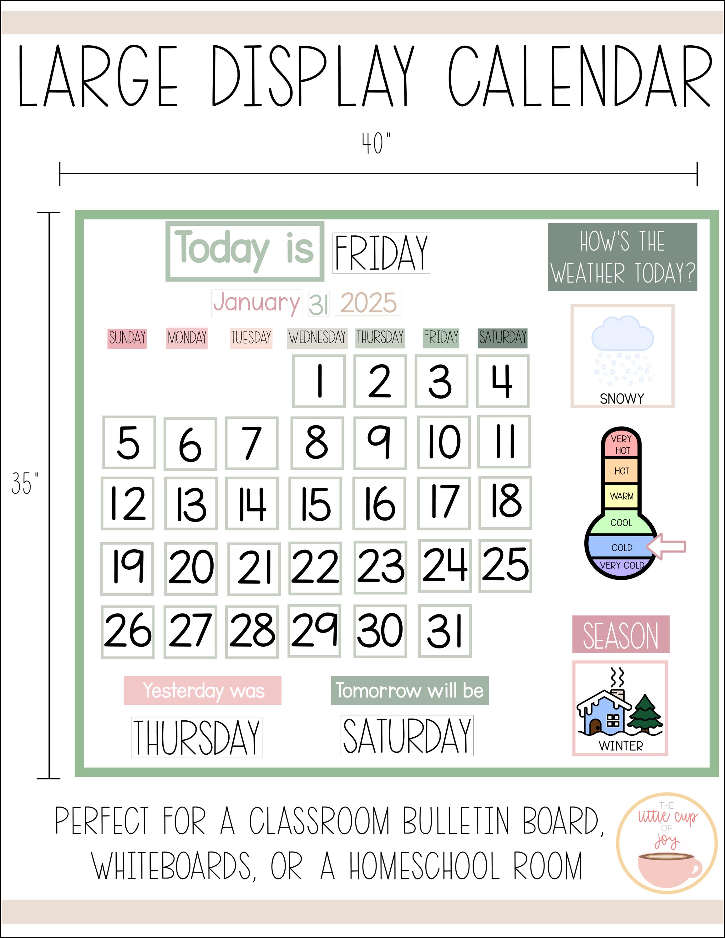 Printable Large Wall Display Calendar (for Bulletin Board/white Board ...