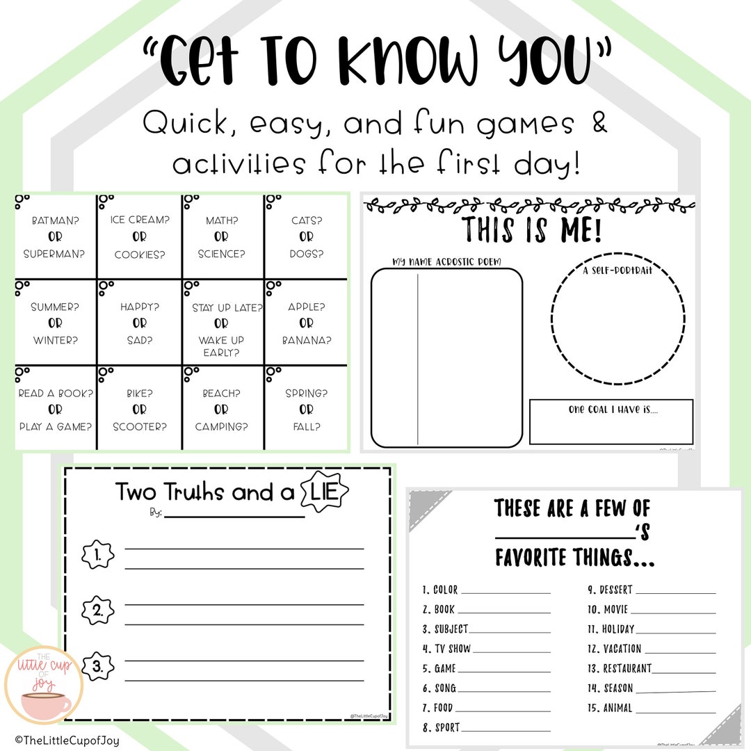 First Day Get to Know You Games and Activities for the Classroom ...