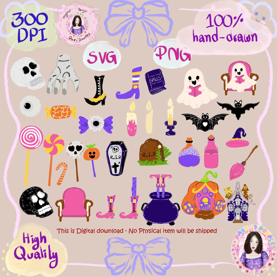 Halloween Clipart Set | Cute Spooky Digital PNG SVG | Ghost Pumpkin ...