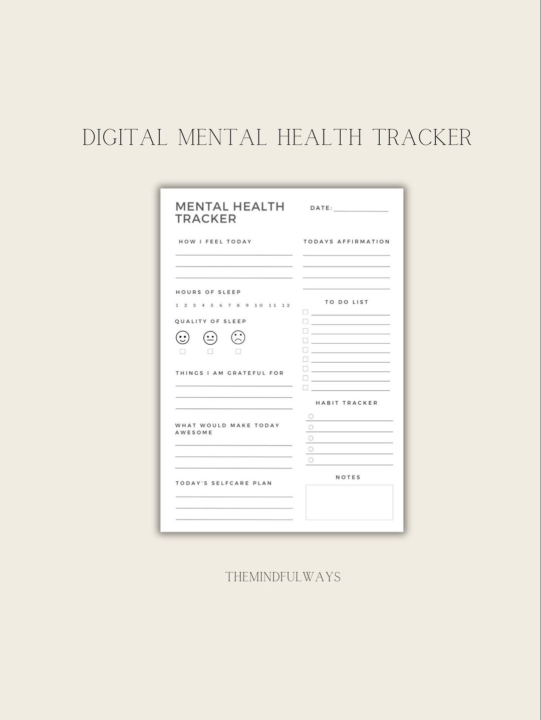 Digital Mental Health Tracker (A4), Instant Download - Etsy