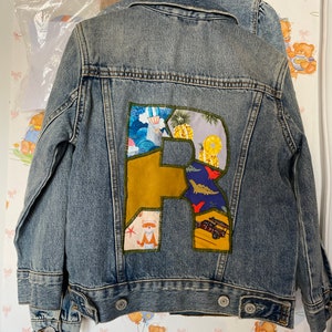 Personalised Letter Pre Loved Denim Jacket | Bespoke Embroidered Jacket ...
