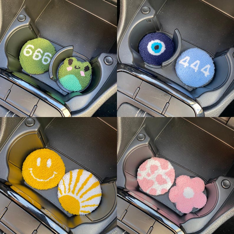 Set of 2 Car Coasters / Punch Needle Car Coaster / Handmade / Cute Car ...
