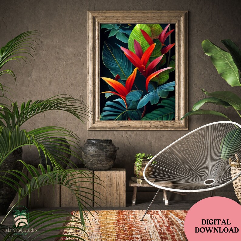 Detailed Tropical Plant, Living Room Decor, Printable Floral Wall Art ...