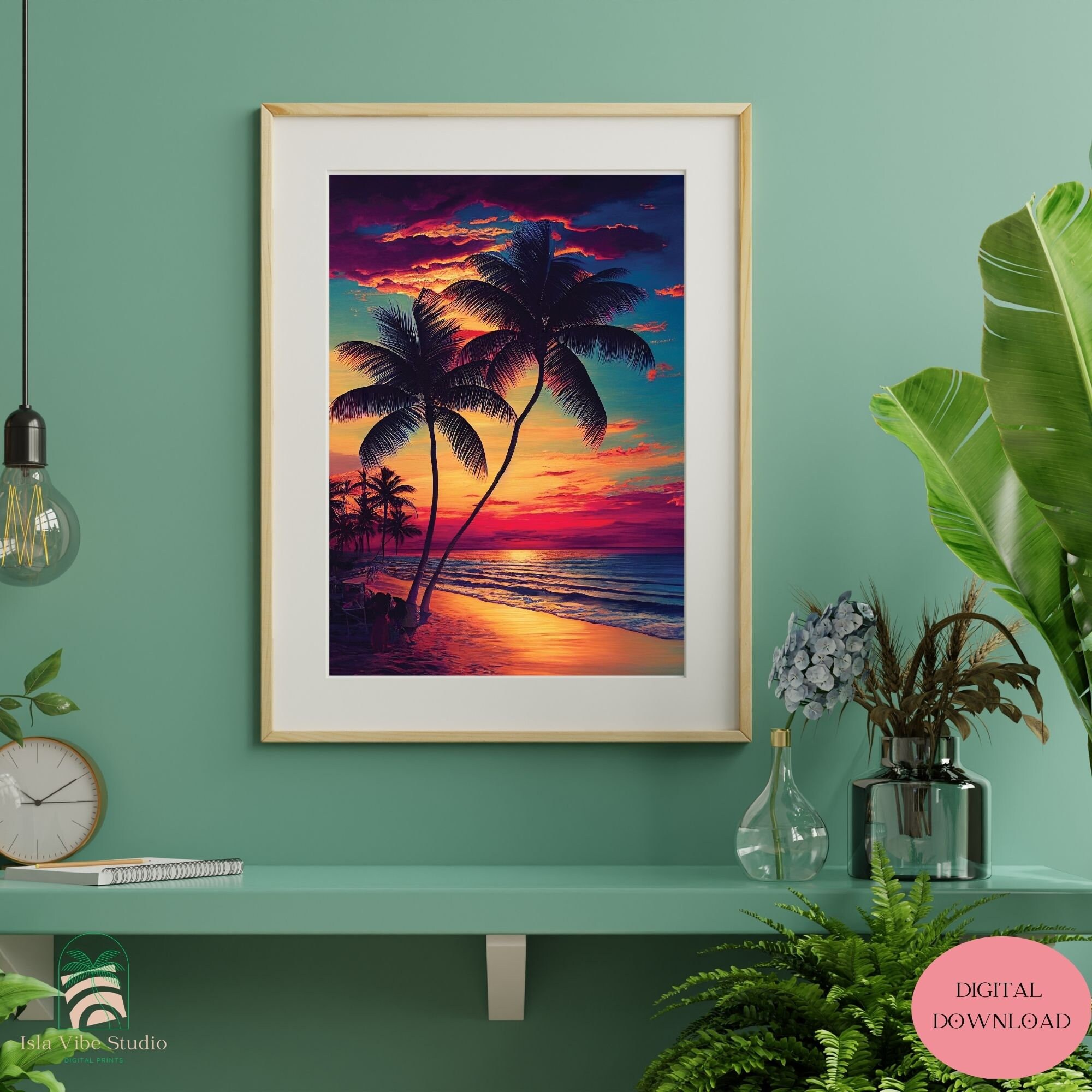 Beach Sunset Print, Sunset Poster, Sunset at the Ocean, Tropical Beach ...