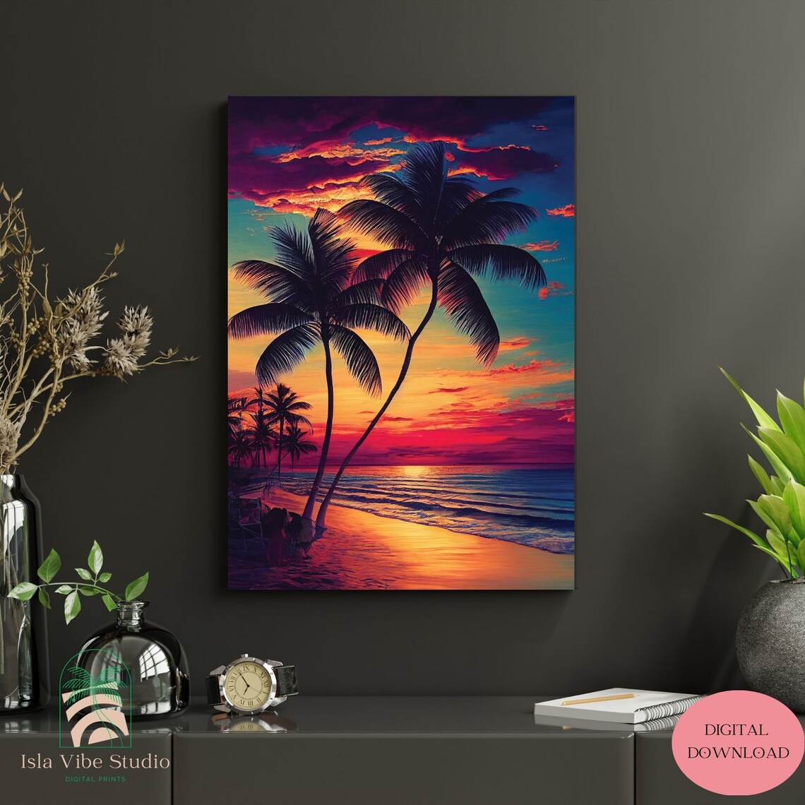 Beach Sunset Print, Sunset Poster, Sunset at the Ocean, Tropical Beach ...