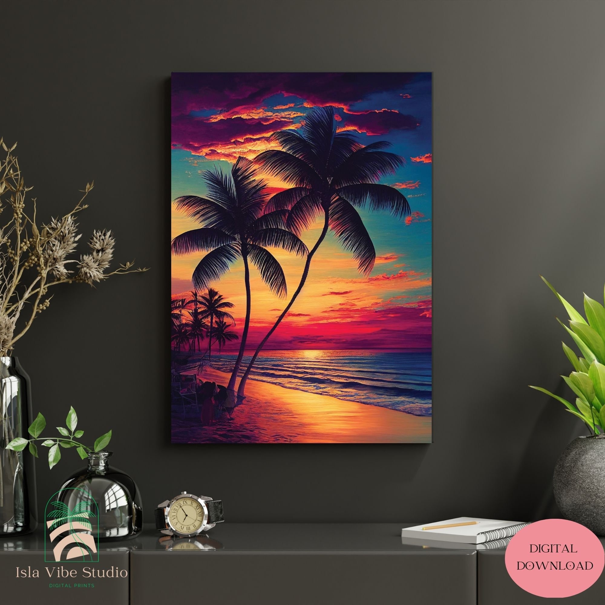 Beach Sunset Print, Sunset Poster, Sunset at the Ocean, Tropical Beach ...