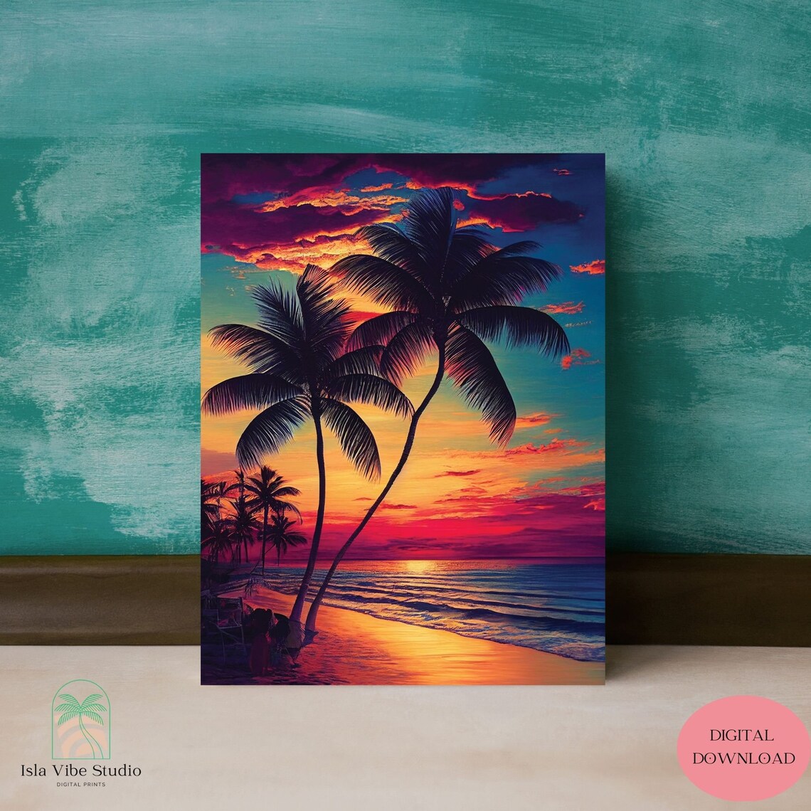Beach Sunset Print, Sunset Poster, Sunset at the Ocean, Tropical Beach ...