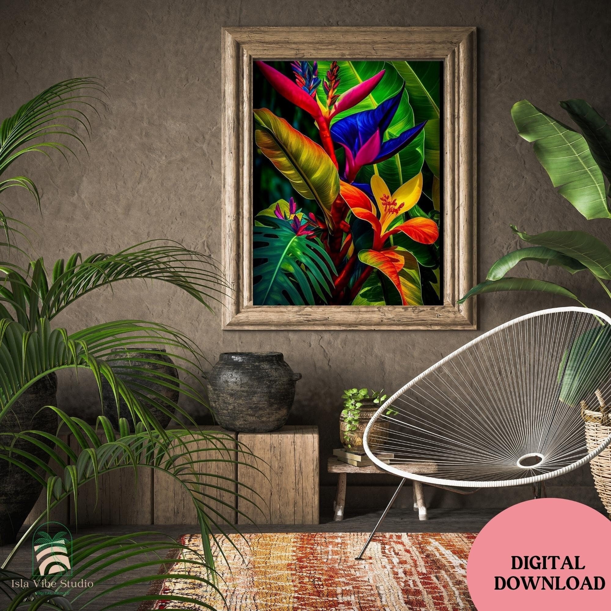 Vibrant Colorful Art, Tropical Plants Vibes, Vivid Rich Colorful Poster ...