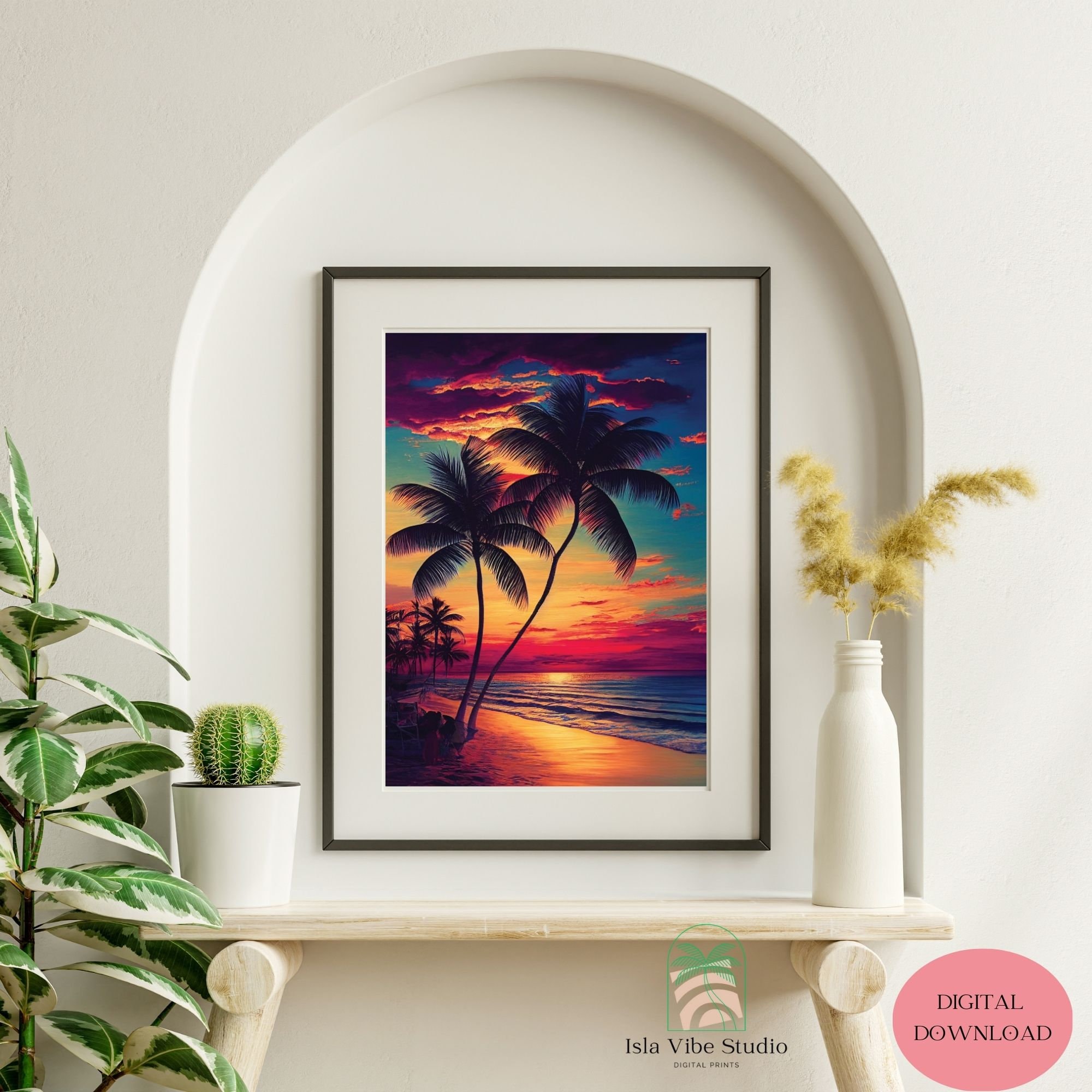Beach Sunset Print, Sunset Poster, Sunset at the Ocean, Tropical Beach ...