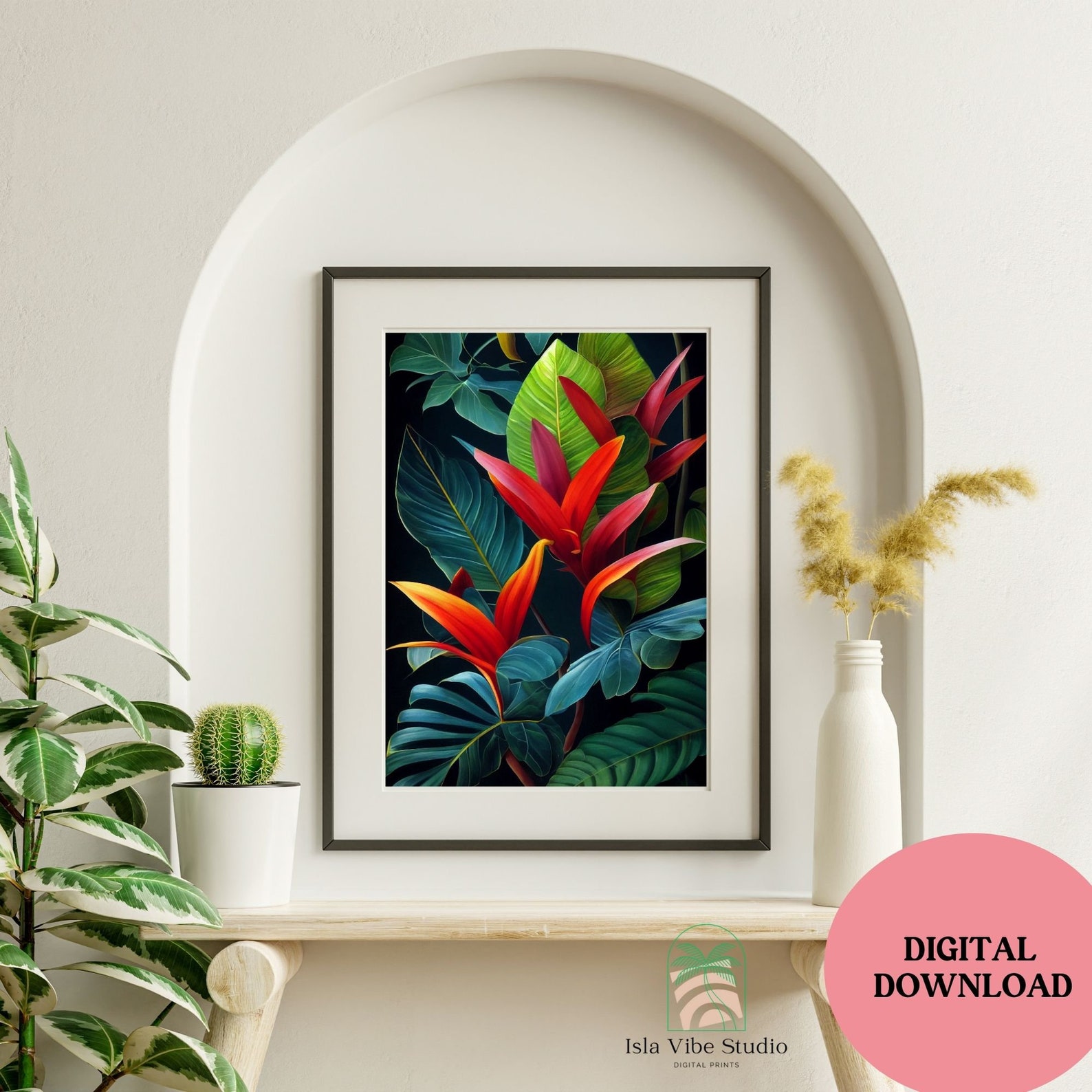 Detailed Tropical Plant, Living Room Decor, Printable Floral Wall Art ...