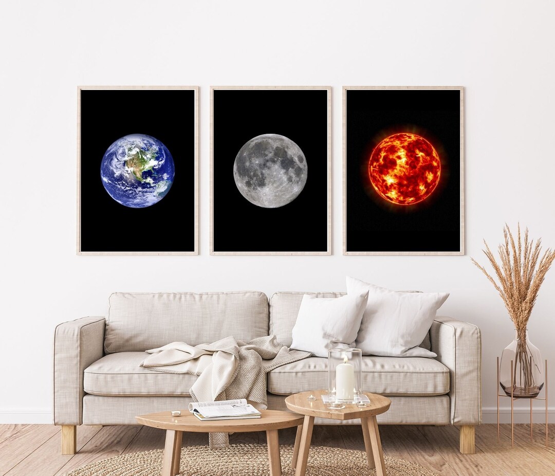 Lot 3 Posters Earth, Moon, Sun, Digital Poster, Printable Poster ...