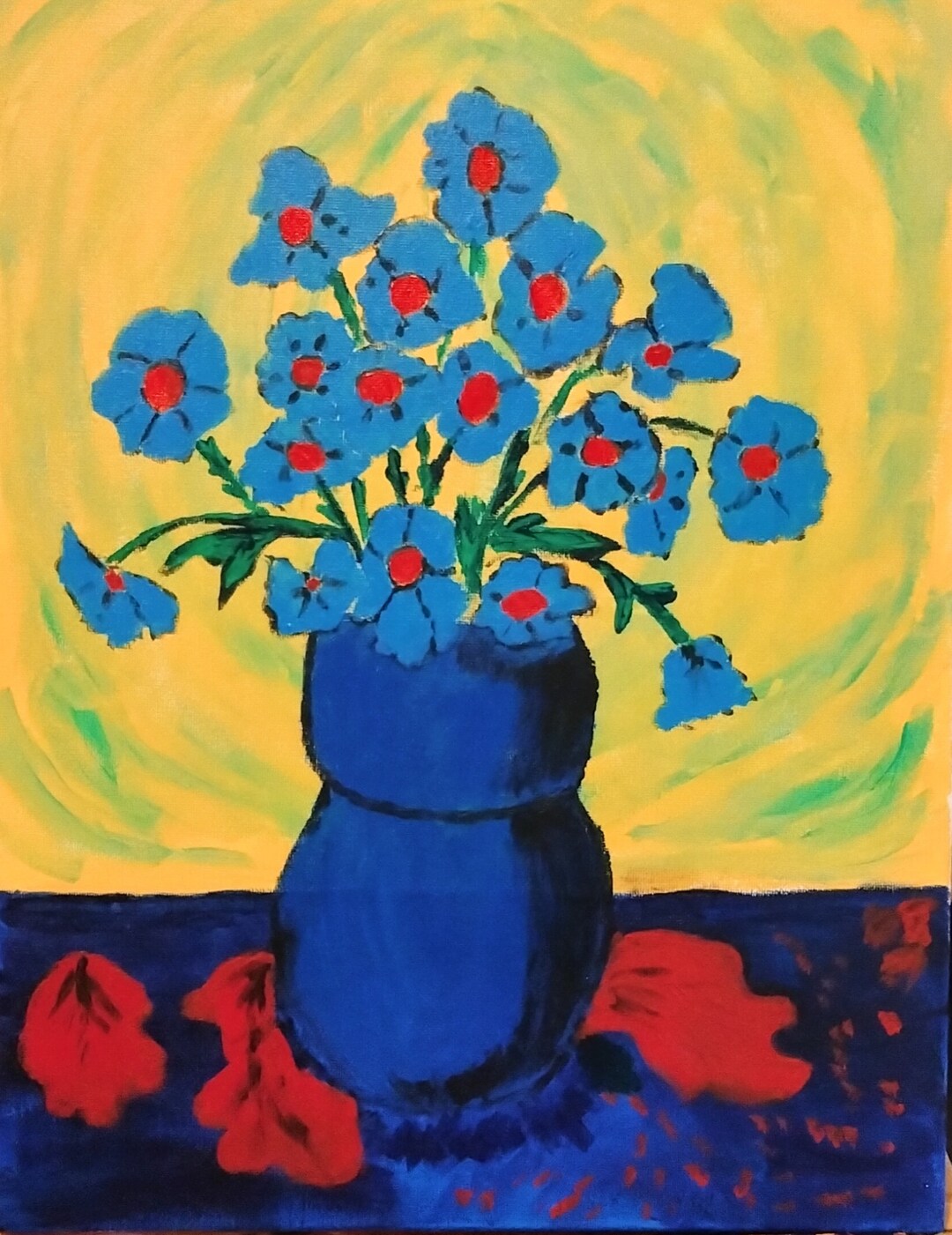 Blue Vase With Blue Flowers: Van Gogh Inspired Acrylic Painting - Etsy