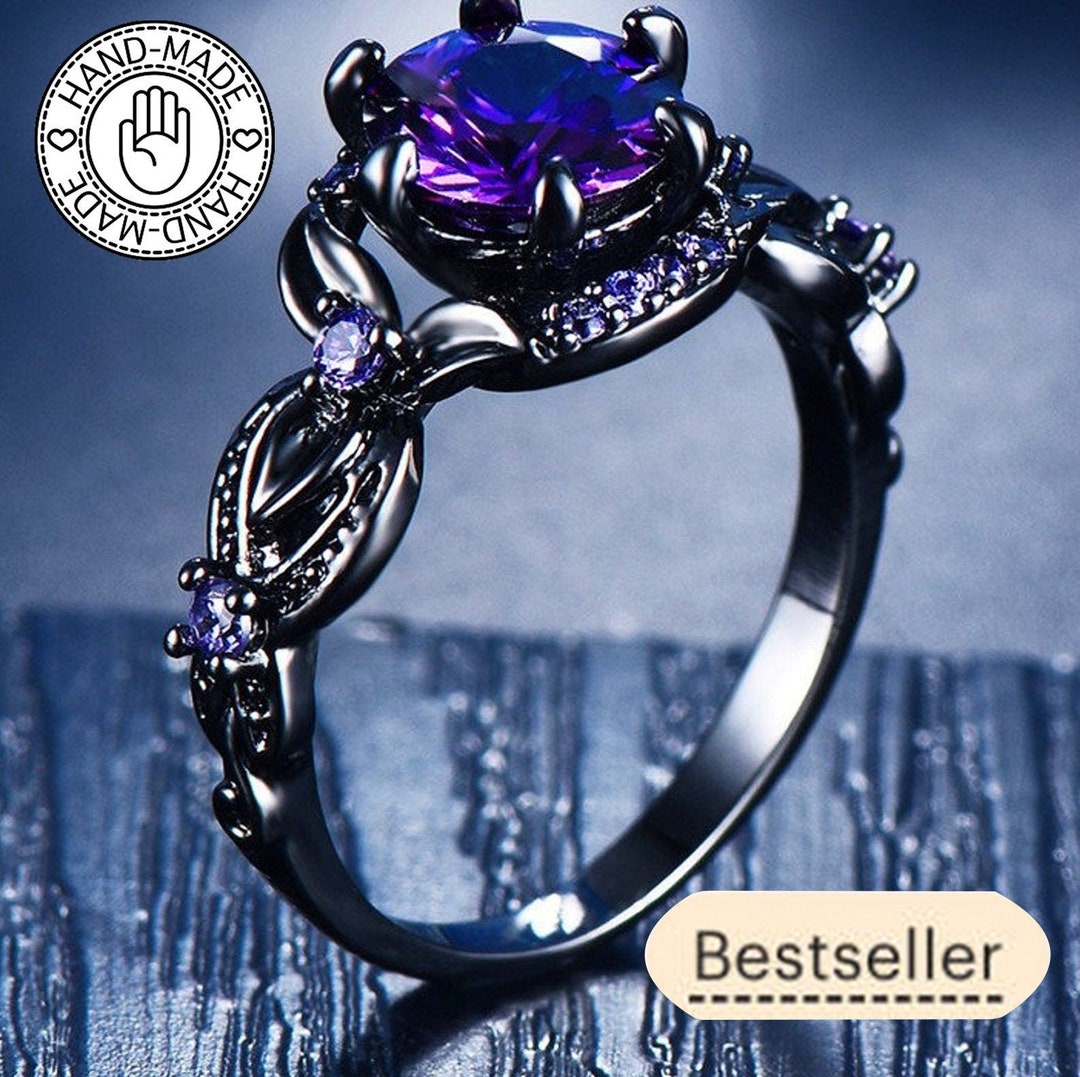 Black Gold Amethyst Ring, Gothic Ring, Ladies Engagement Wedding Anniversary Ring for Women ...