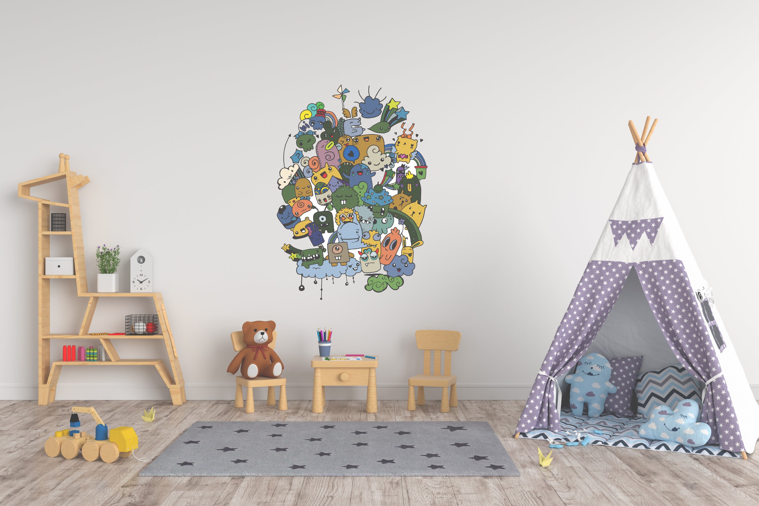 Doodle Monsters Wall Decal, Monsters Decal Vinyl Wall Art, Monsters ...