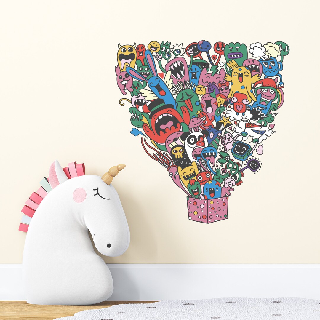 Doodle Monsters Wall Decal, Monsters Decal Vinyl Wall Art, Monsters ...