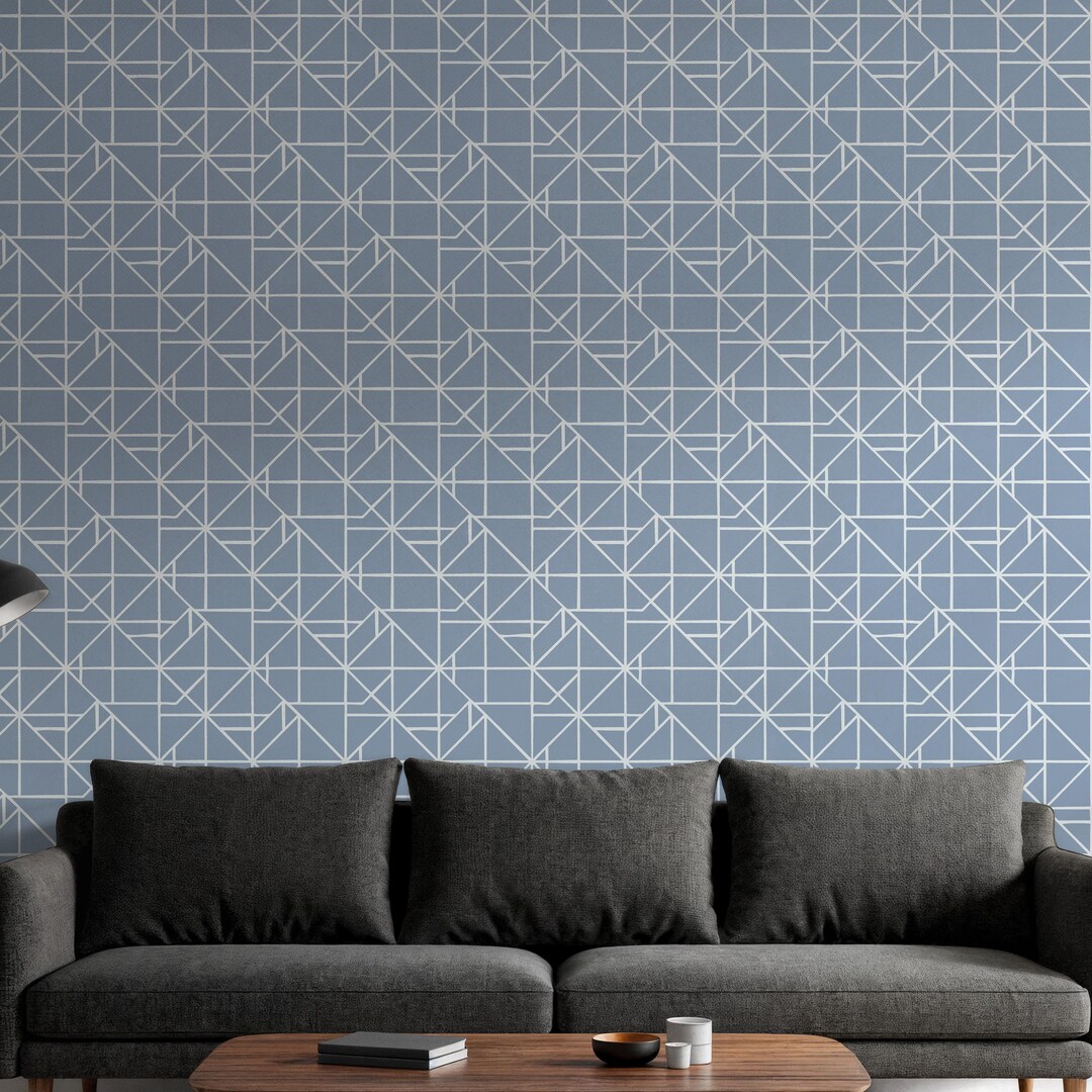 Blue Modern Line Grid Wallpaper, Minimal Geometric Wall Mural, Elegant ...