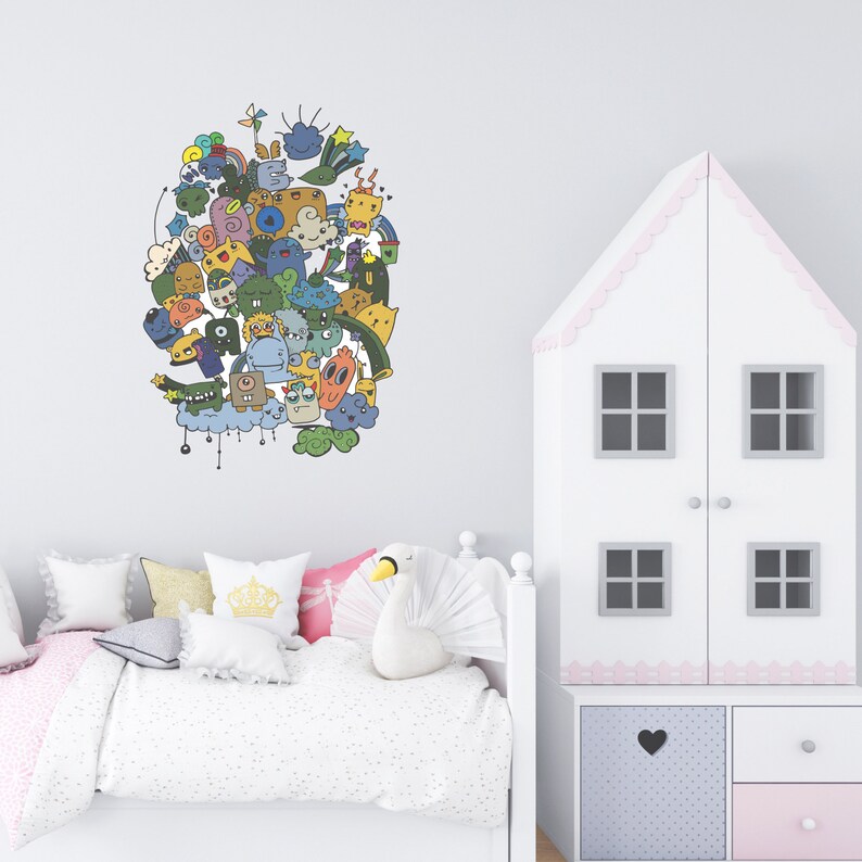 Doodle Monsters Wall Decal, Monsters Decal Vinyl Wall Art, Monsters ...