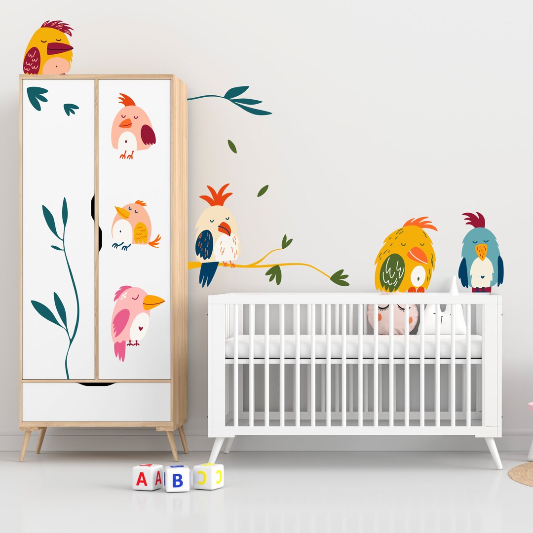 Bird Wall Decal, Bird Room Decor, Flat Bird Sticker Decor, Wall Art ...