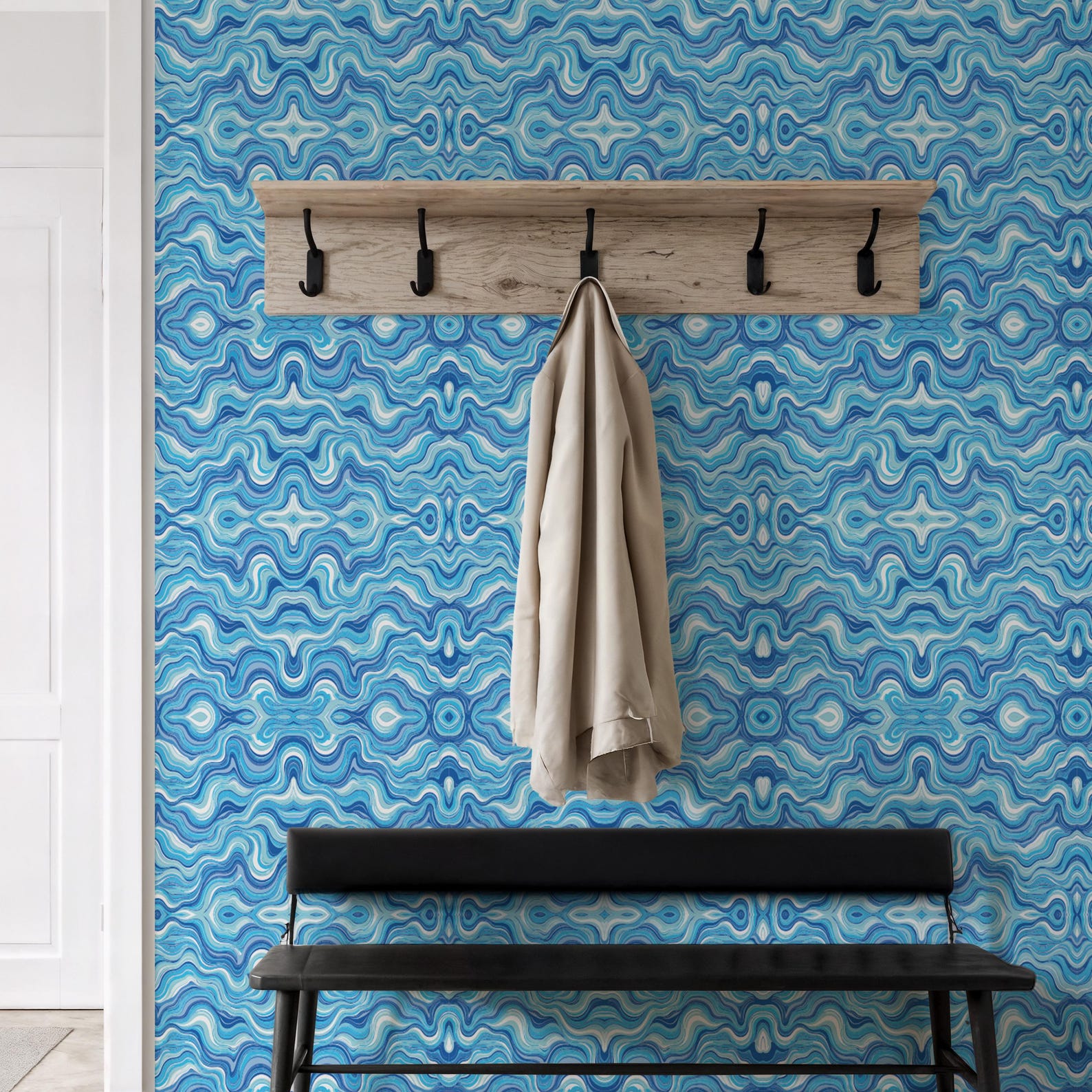 Blue Wave Wallpaper, Ocean Inspired Peel and Stick Wall Art, Abstract ...