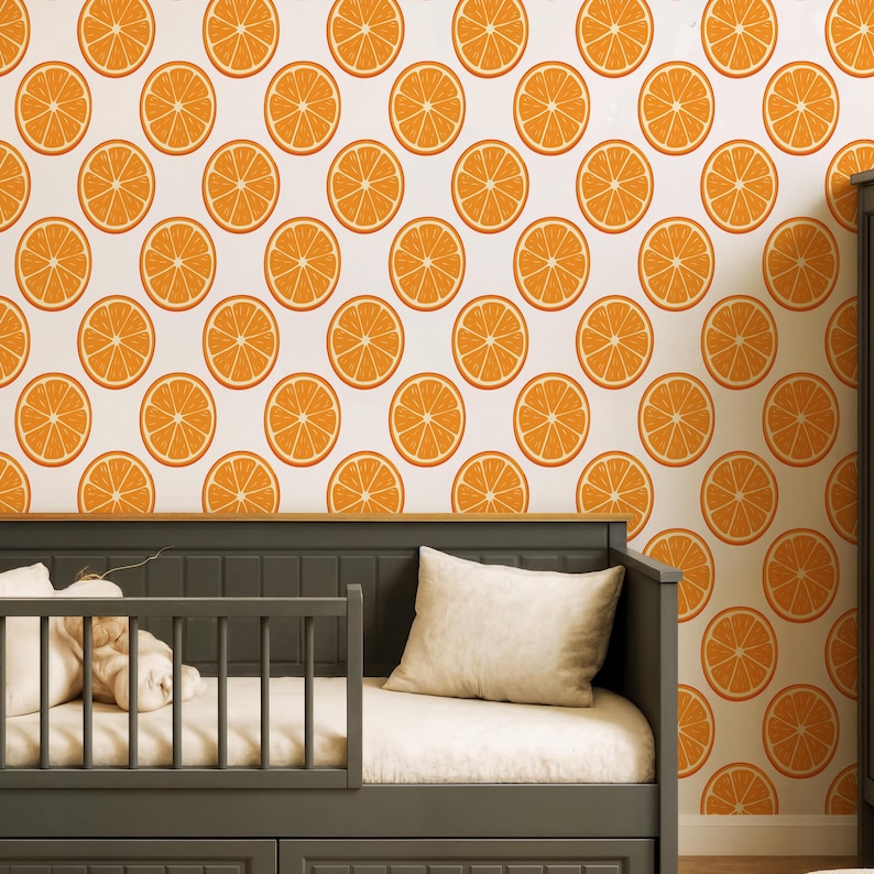 Orange Slice Wallpaper, Fresh Citrus Fruit Wall Mural, Peel and Stick ...
