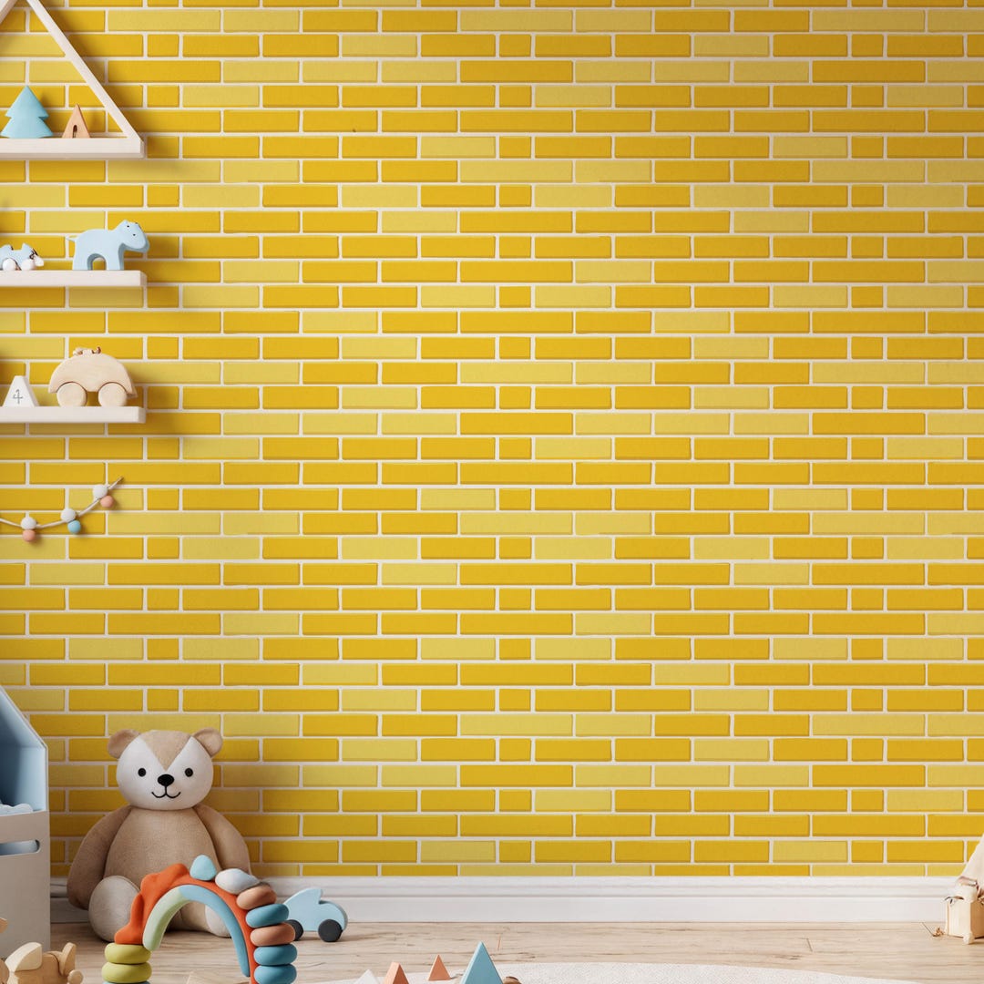 Yellow Brick Pattern Wallpaper, Cheerful Wall Mural for Kids Room ...