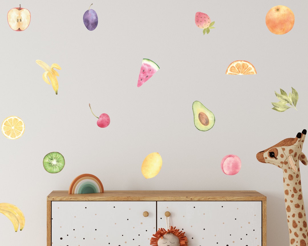 Colorful Fruits Wall Decal Set - Watercolor Fruit Wall Decal ...
