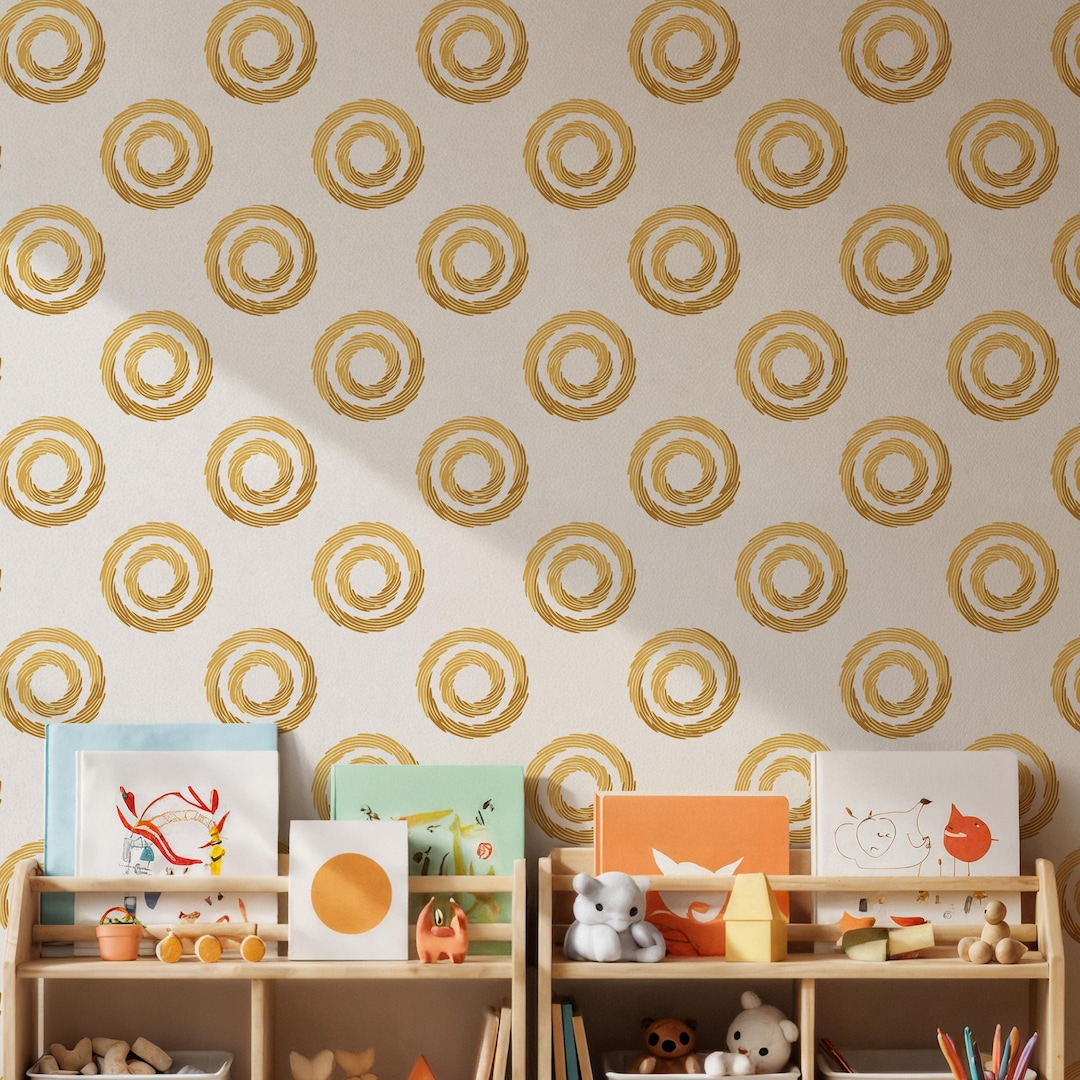 Yellow Spiral Pattern Wallpaper, Fun Kids Room Wall Art, Peel and Stick ...