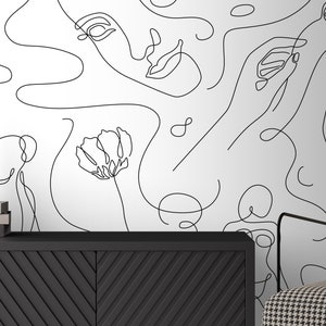Female Silhouette Wall Mural, Body Line Art Peel & Stick Removable ...