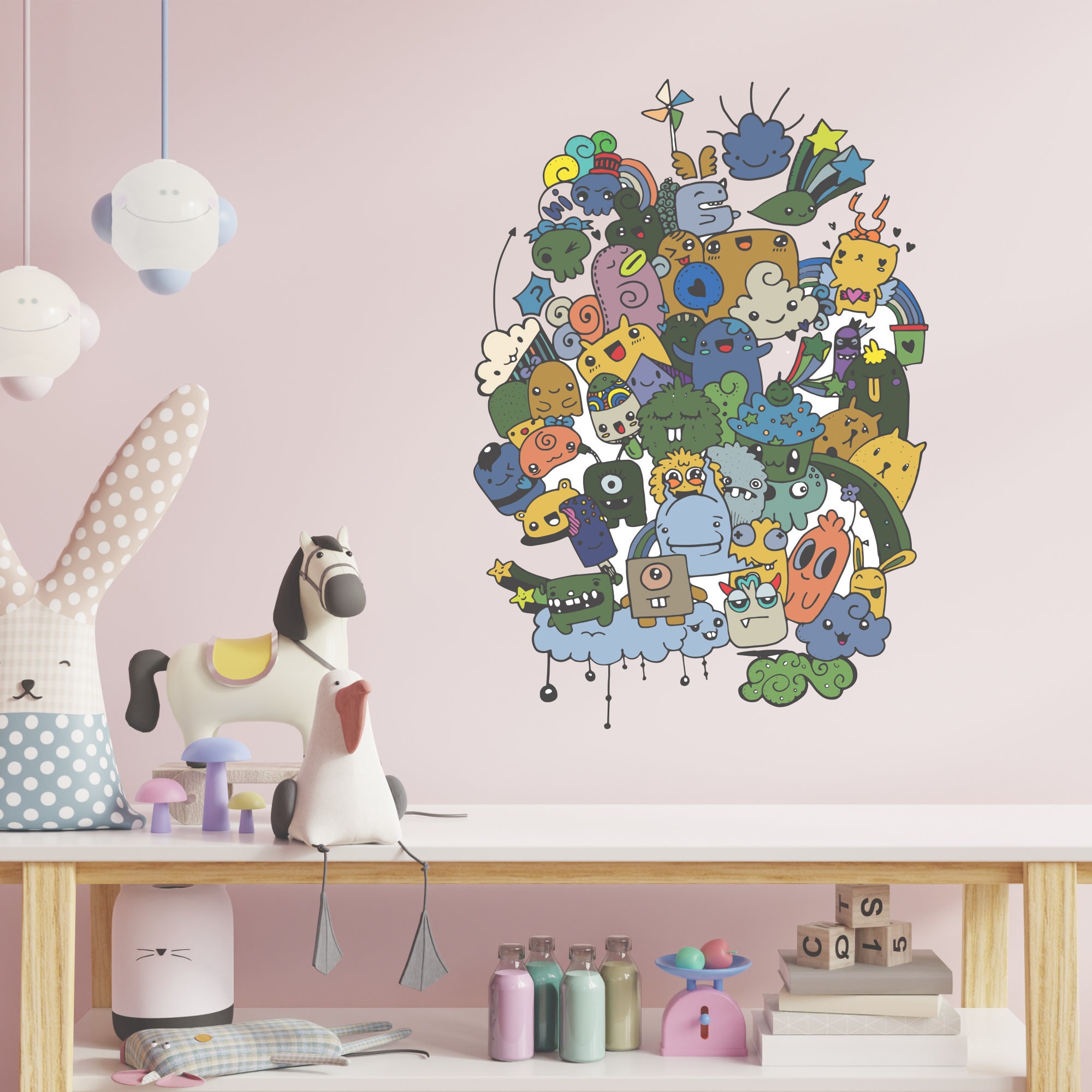 Doodle Monsters Wall Decal, Monsters Decal Vinyl Wall Art, Monsters ...