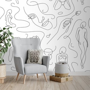 Female Silhouette Wall Mural, Body Line Art Peel & Stick Removable ...