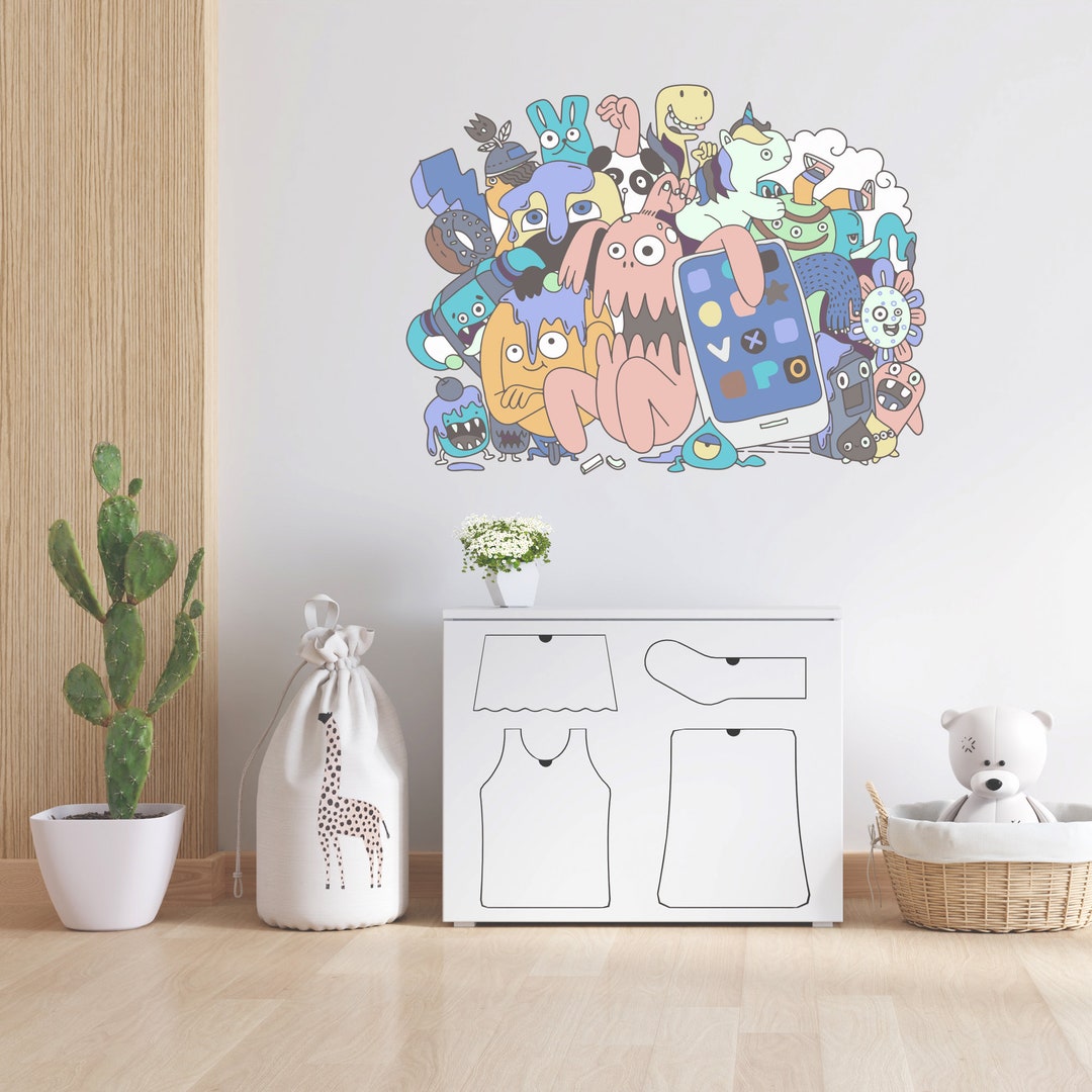 Doodle Monsters Wall Decal, Monsters Decal Vinyl Wall Art, Monsters ...