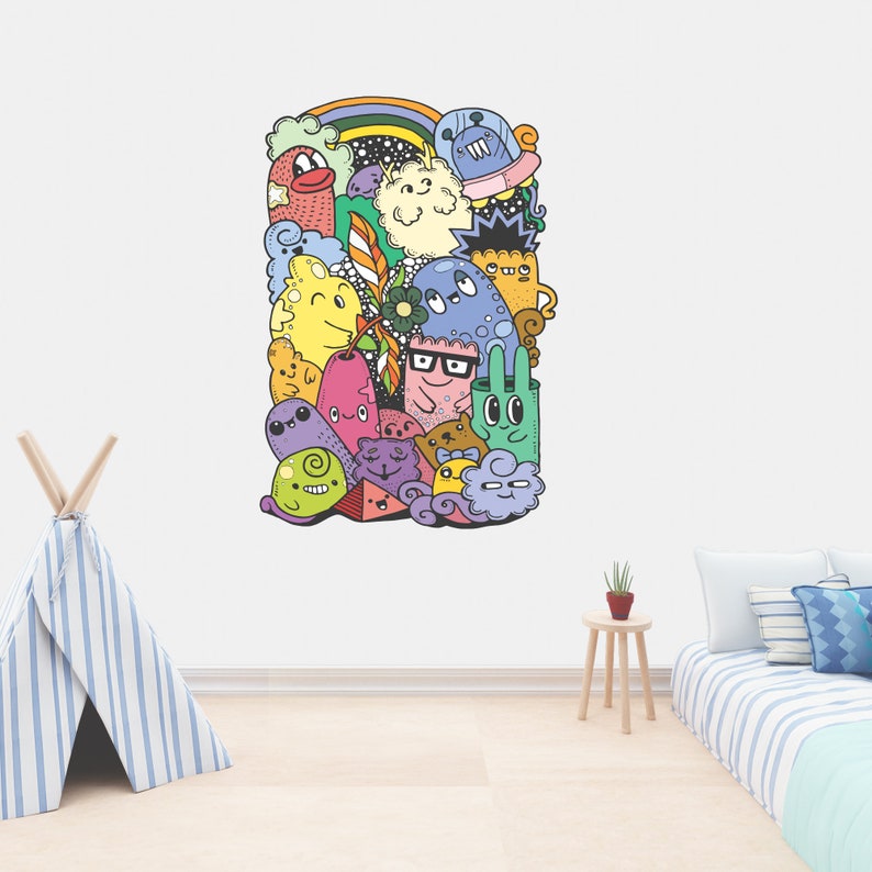 Doodle Monsters Wall Decal, Monsters Decal Vinyl Wall Art, Monsters ...