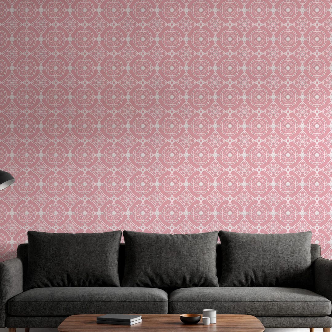 Pink Geometric Wallpaper, Elegant Tile Pattern Wall Mural for Living ...