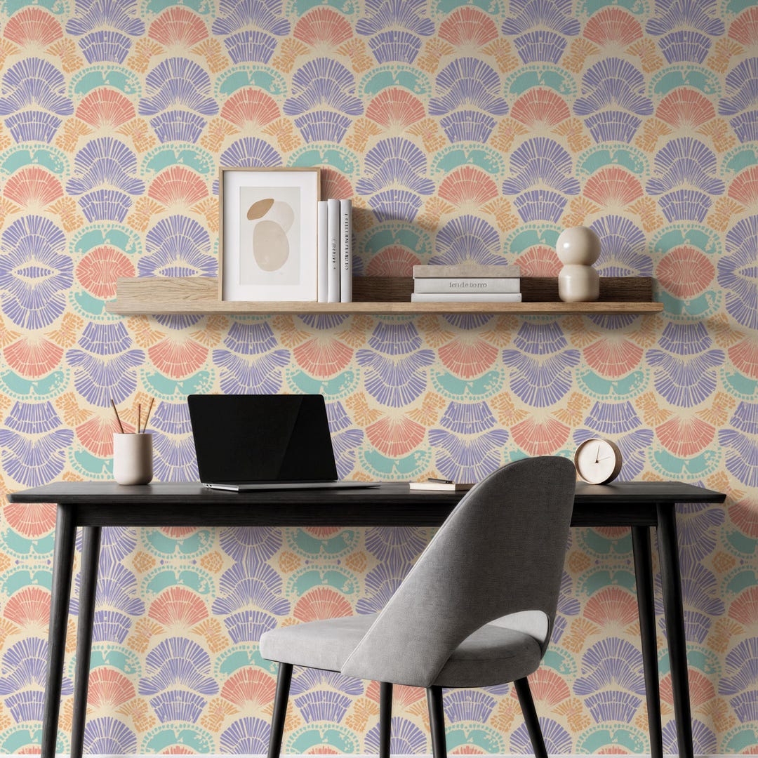 Colorful Fan Pattern Wallpaper, Retro Pastel Peel and Stick Mural ...