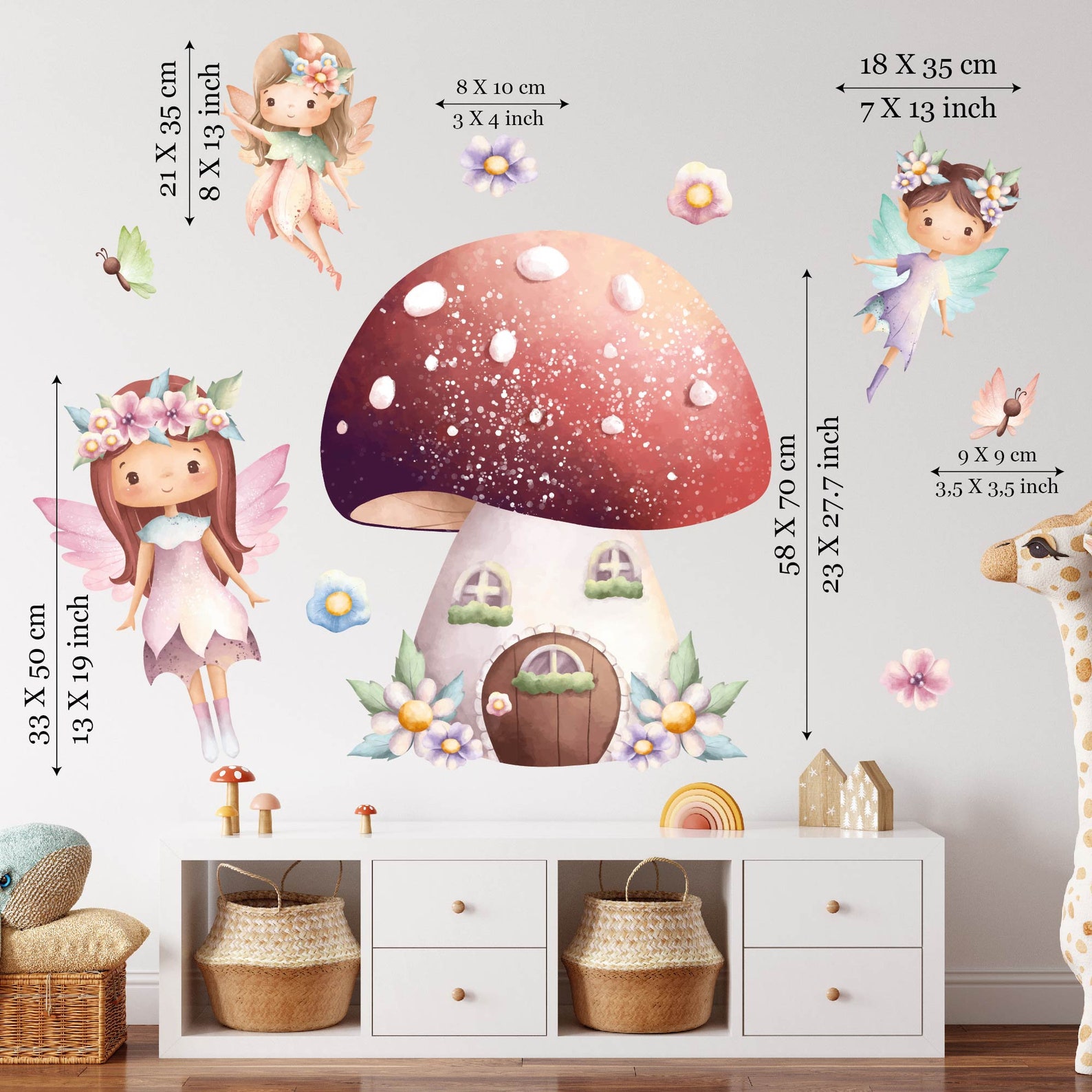 4 Fairies Living in a Mushroom House Wall Decal | Kids Room Decor ...