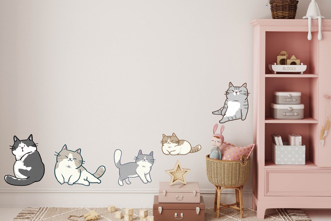 Soft Cats Wall Decal, Color Cats Decal Vinyl Wall Art, Colorfull Happy ...