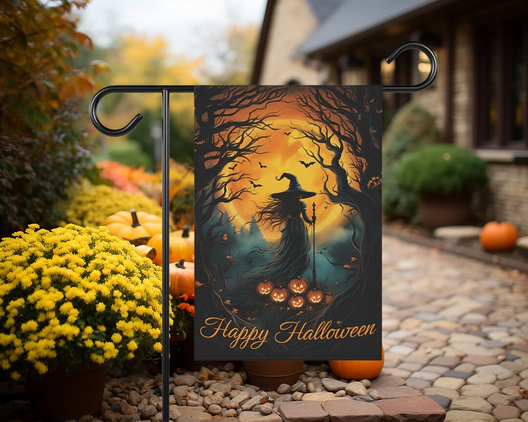 Happy Halloween Witch Flag, Halloween Garden Flag, Halloween Porch Flag ...