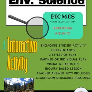 Ecosystems Aquatic and Terrestrial Biomes - Matching Vocabulary ...