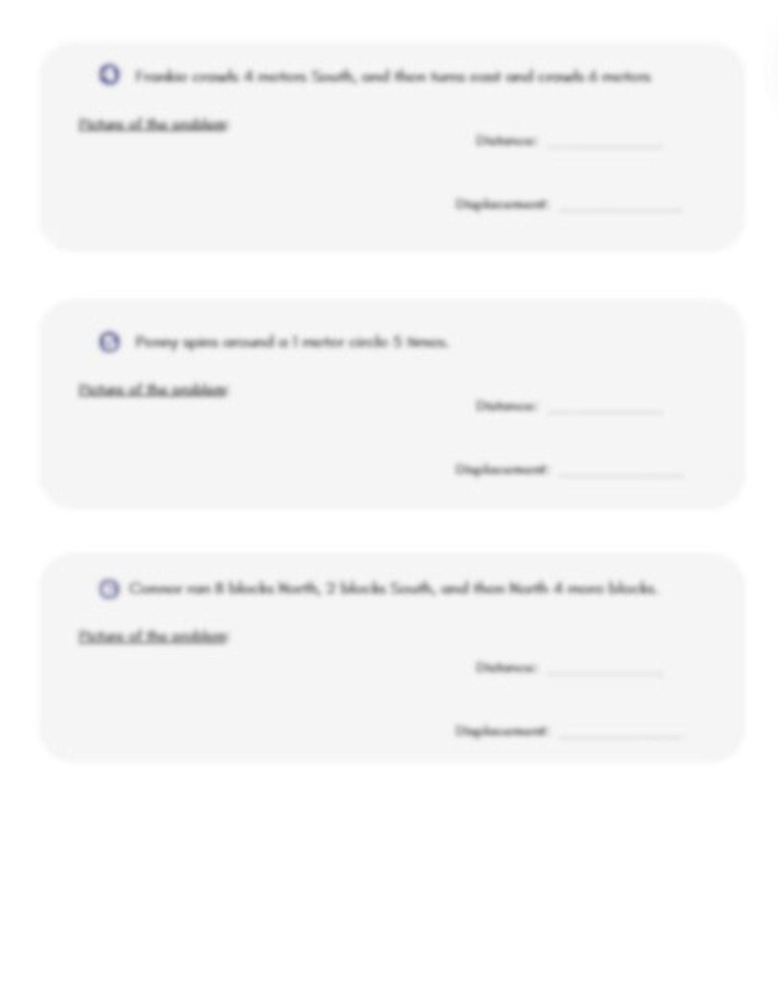 Physics Math Distance and Displacement Practice Problems Set #1 With ...