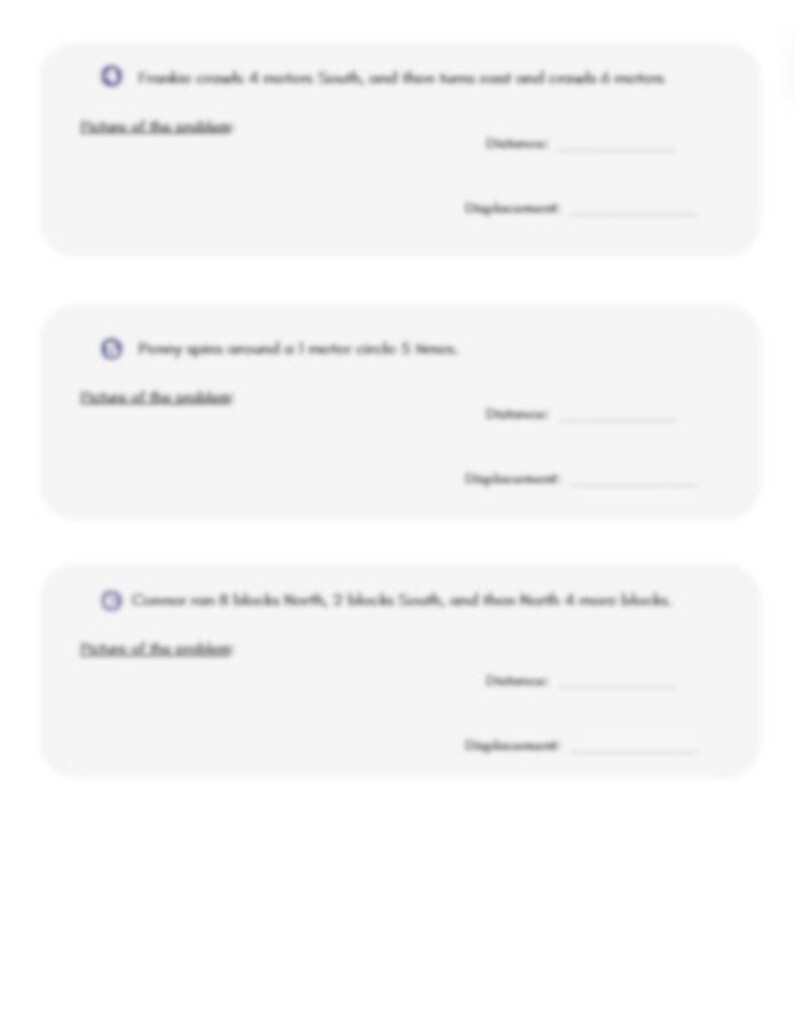 Physics Math Distance and Displacement Practice Problems Set #1 With ...