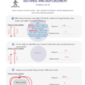 Physics Math Distance and Displacement Practice Problems Set #1 With ...
