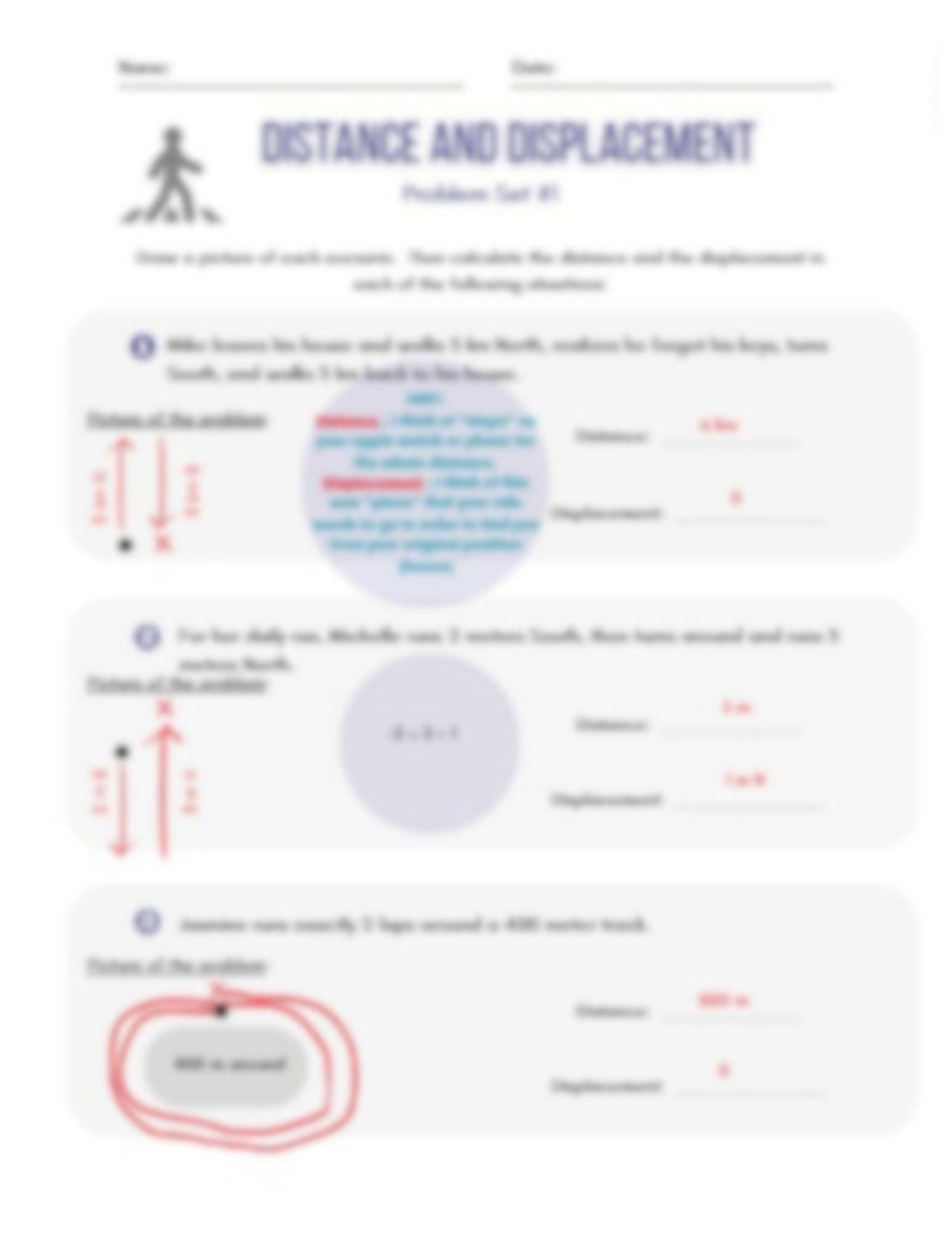 Physics Math Distance and Displacement Practice Problems Set #1 With ...