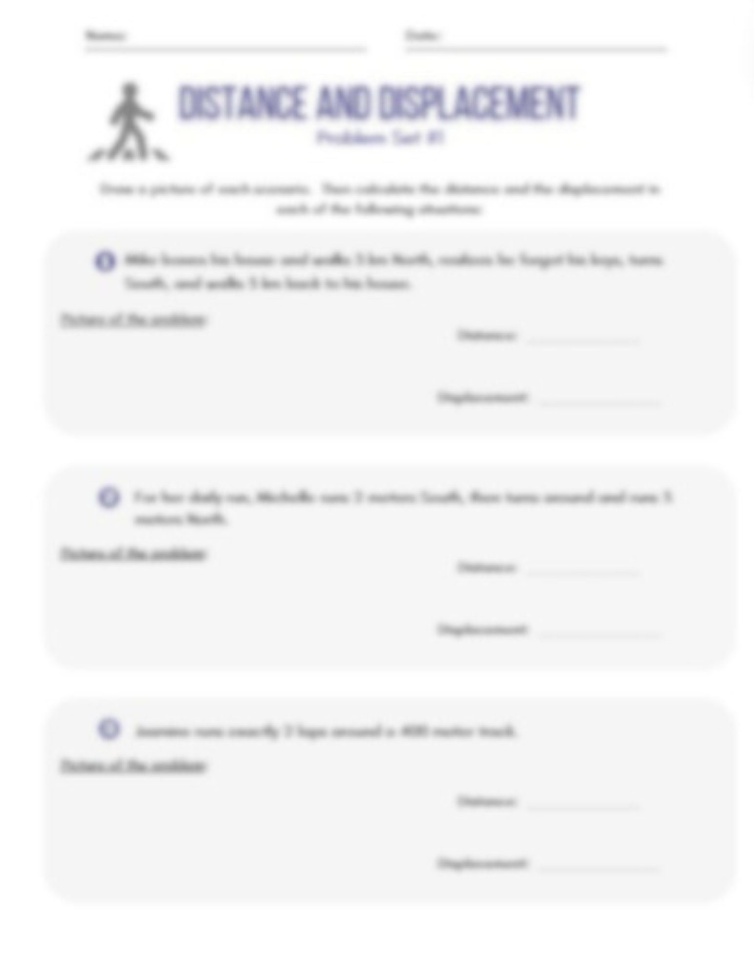 Physics Math Distance and Displacement Practice Problems Set #1 With ...