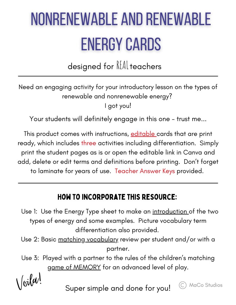 Environmental Science Middle High School EDITABLE Renewable ...
