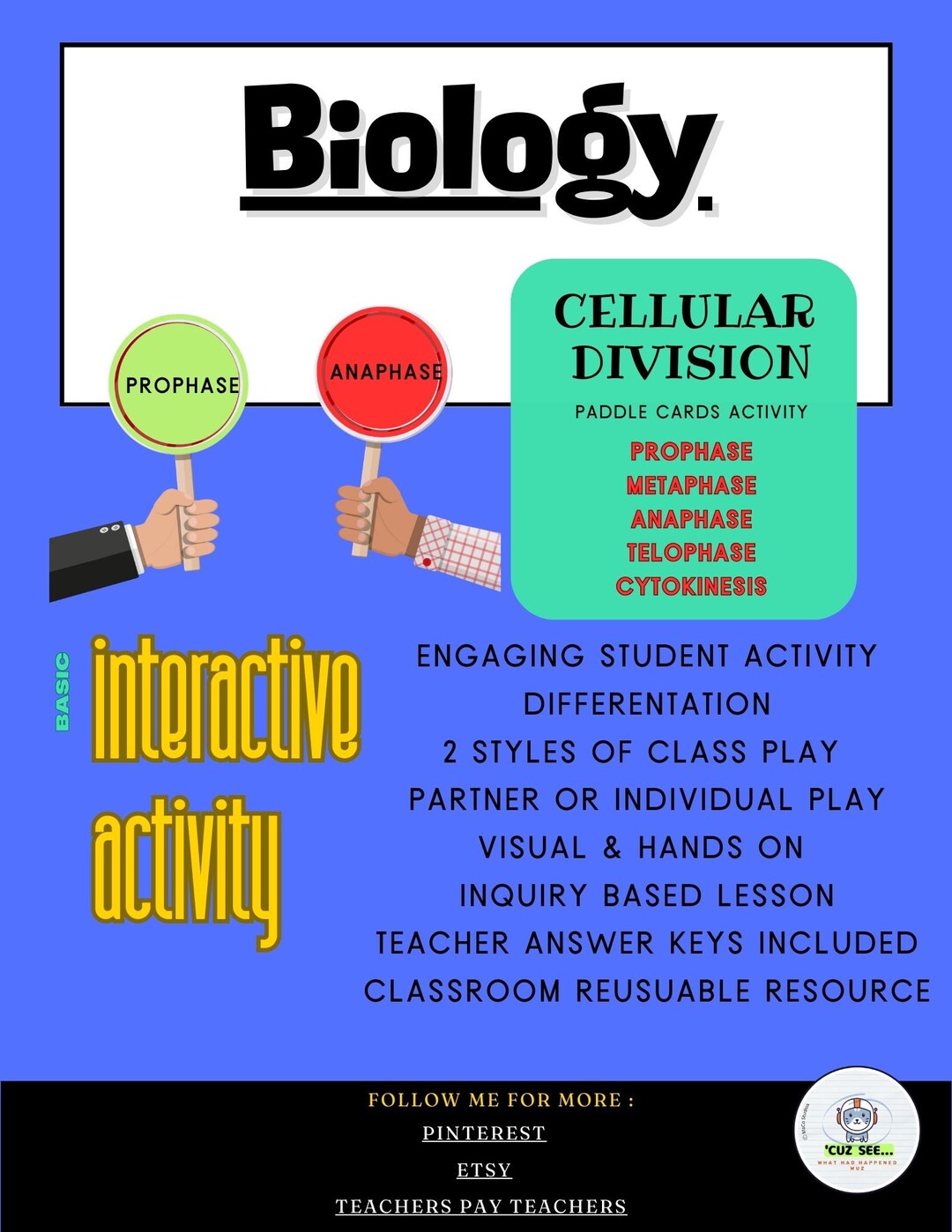 Biology Cell Cycle, Cell Division, Cell Reproduction Paddle Card ...