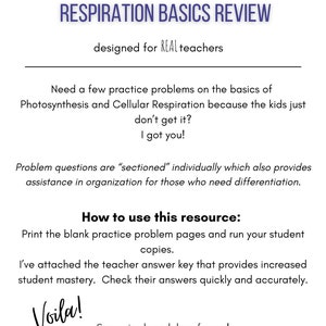 Photosynthesis and Cellular Respiration Energy Basics Review Activity ...
