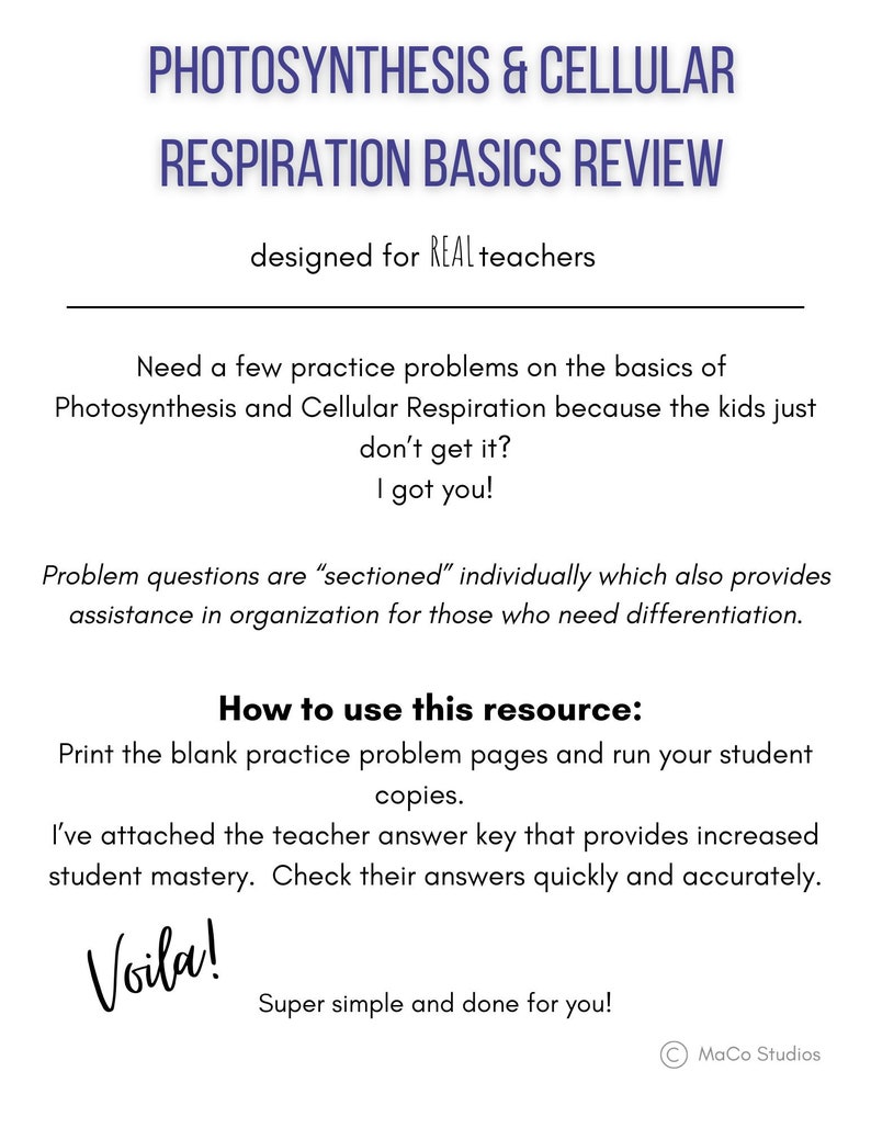 Photosynthesis and Cellular Respiration Energy Basics Review Activity ...