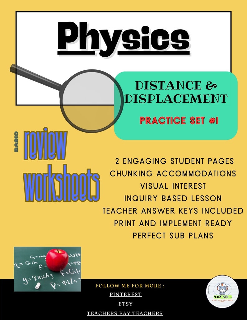 Physics Math Distance and Displacement Practice Problems Set #1 - Etsy